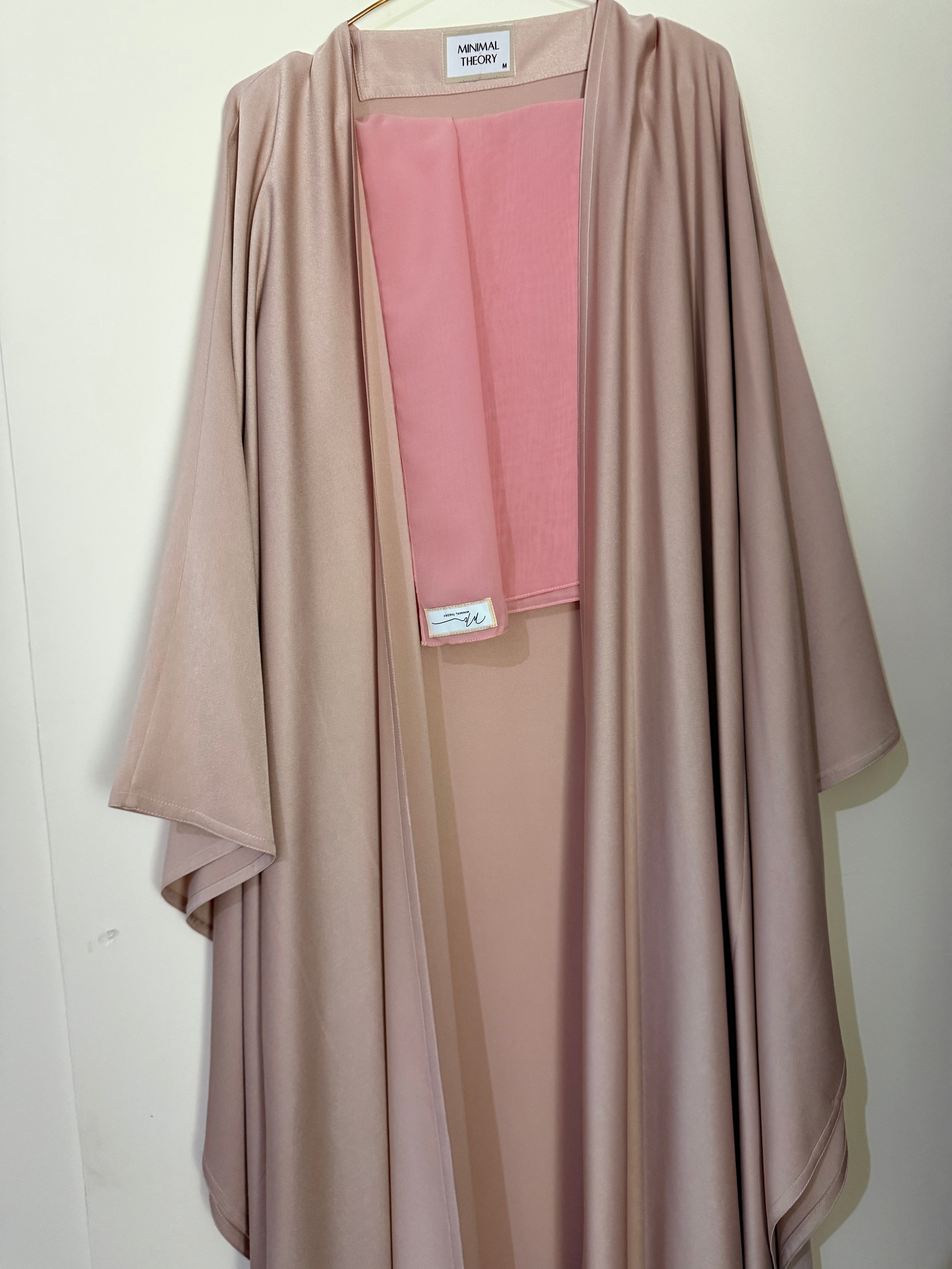 Pink Satin Farasha Abaya With Sheila - ZERESOUQ.COM