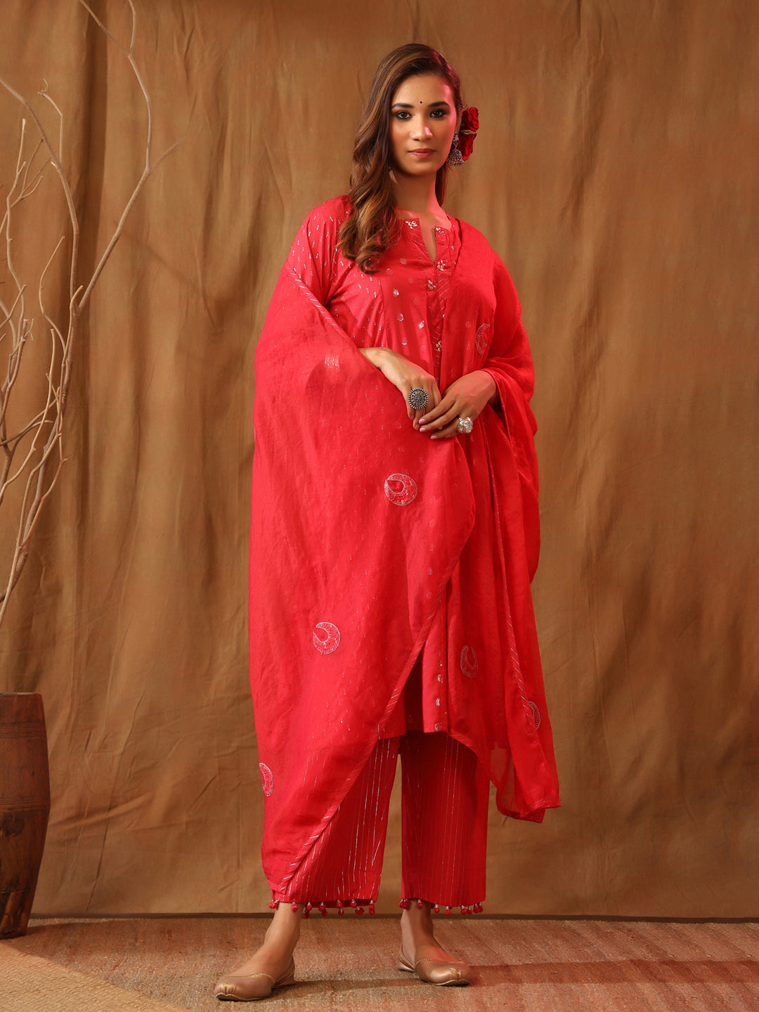 Red Chand Bali Dupatta - ZERESOUQ.COM